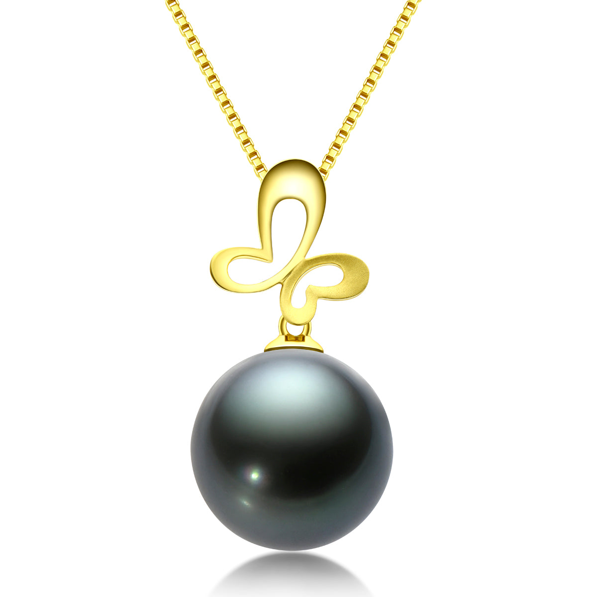 Butterfly 18K Gold Black Tahitian Pearl Necklace with 18'' Chain (Ster ...